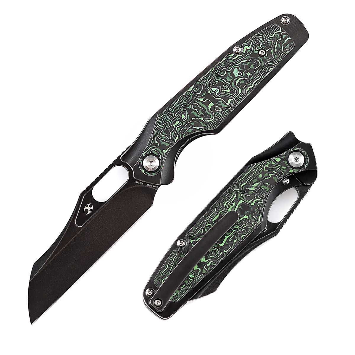 KANSEPT Tuckamore Thumb Hole Knife Stonewashed Titanium +Green Carbon ...