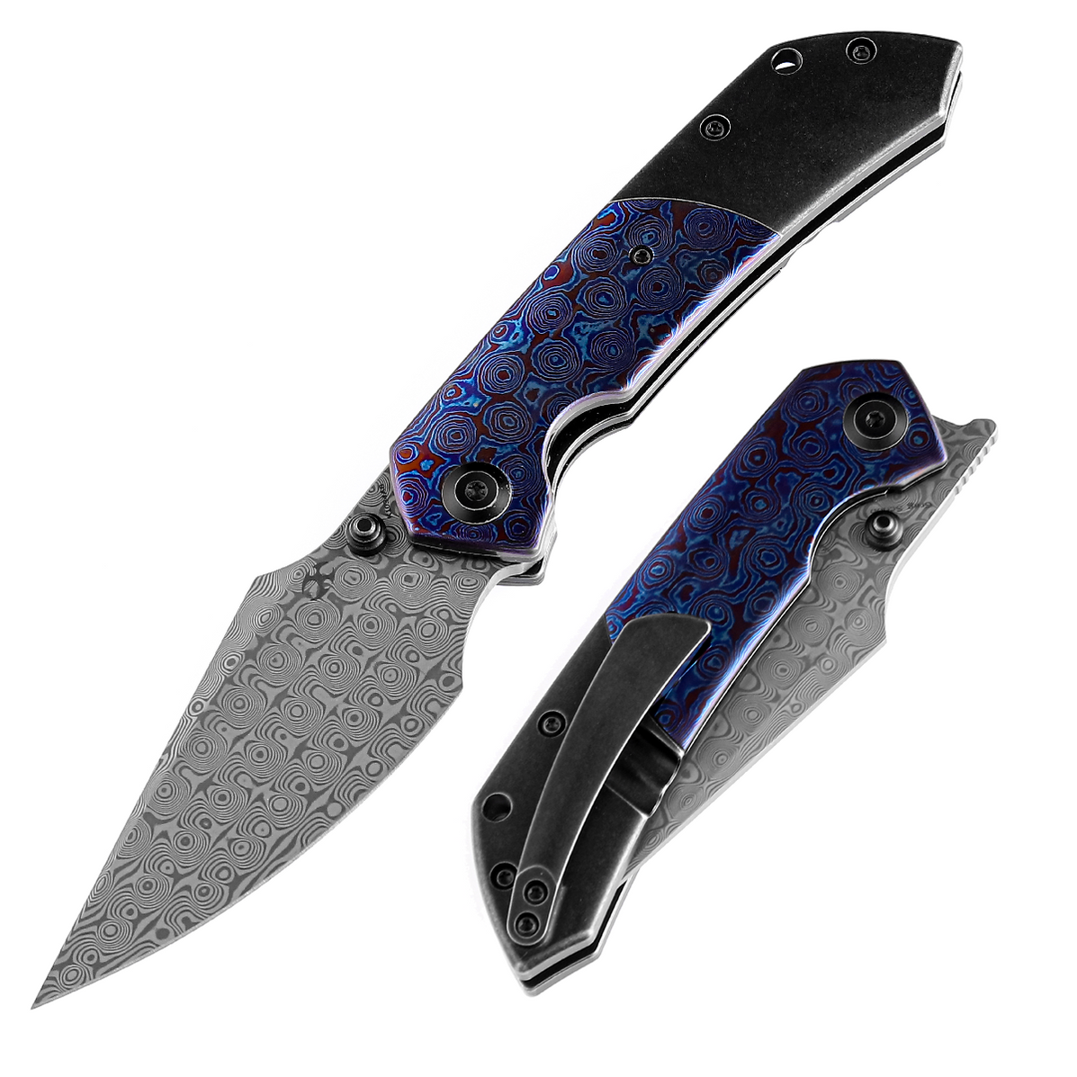 KANSEPT Fenrir Front Flipper/Thumb Stud Knife Titanium + Timascus Hand ...