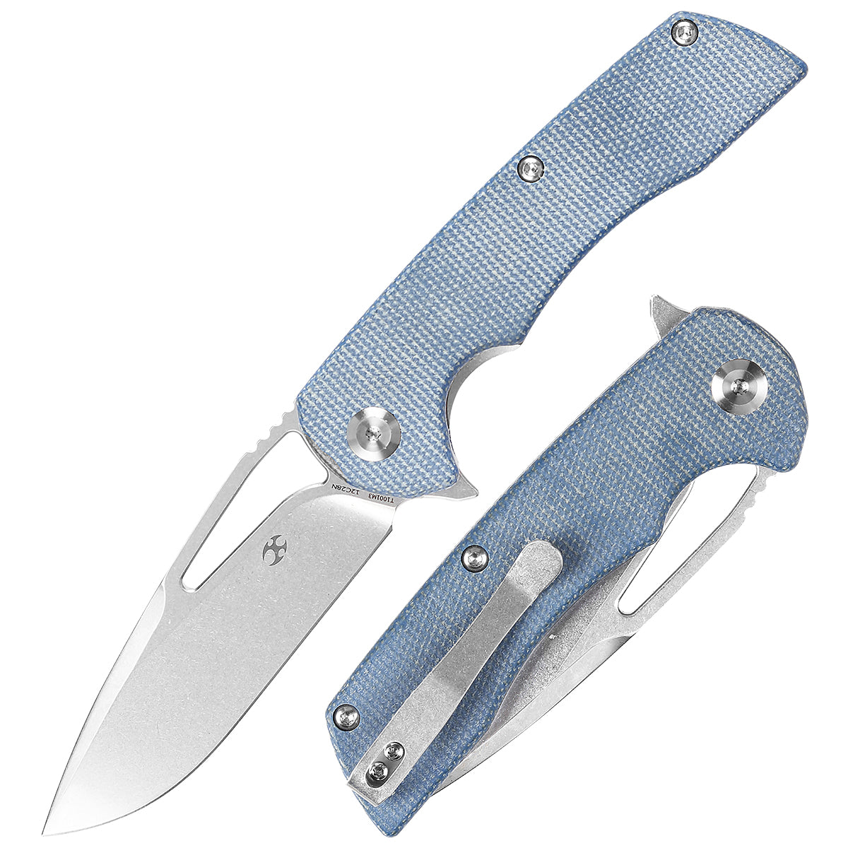 KANSEPT Kryo Thumb Hole/Flipper Knife Blue Micarta Handle (3.58"12C28N ...