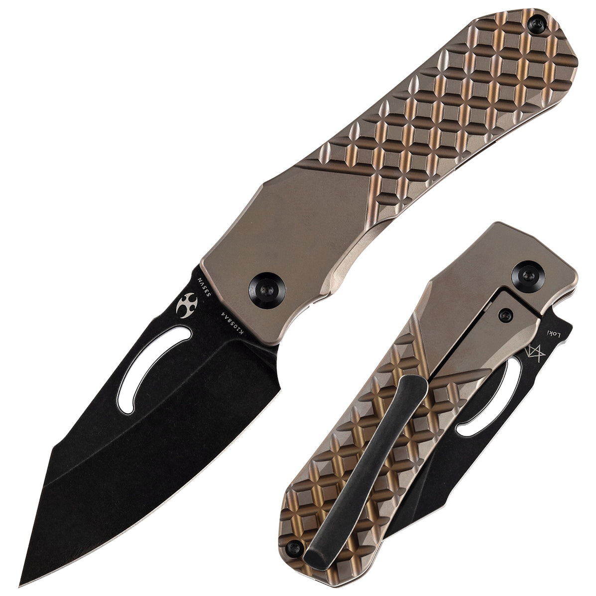 KANSEPT Loki Thumb Hole Knife Bronze Anodized Titanium with Frag Patte ...