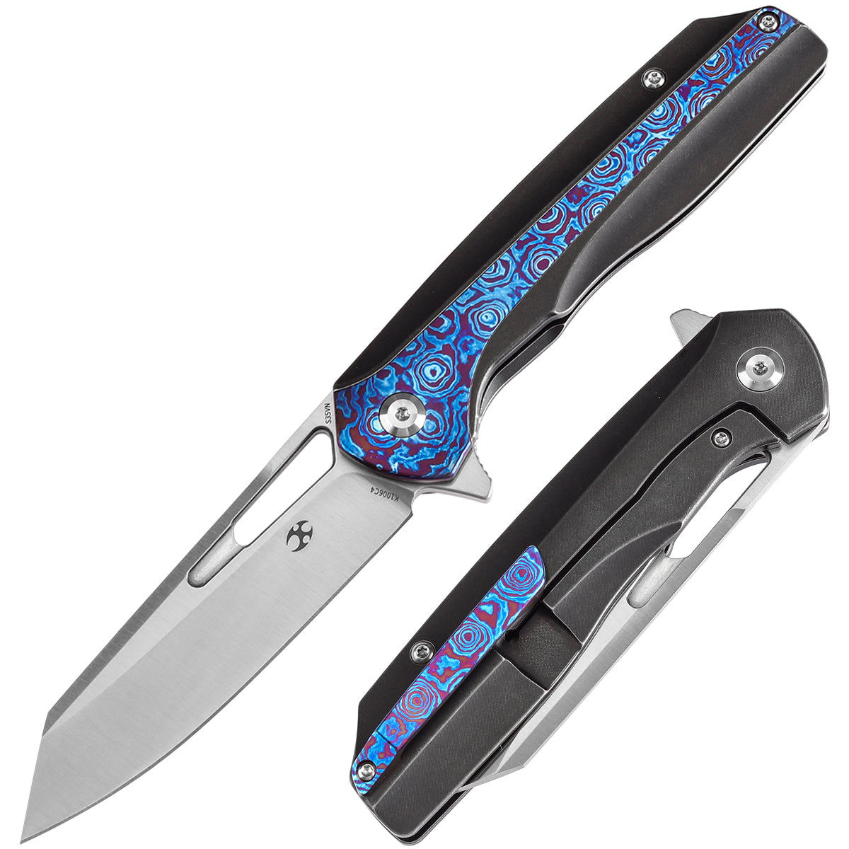 KANSEPT Shard Blackwash Titanium with Timascus and Timascus Clip Handl ...