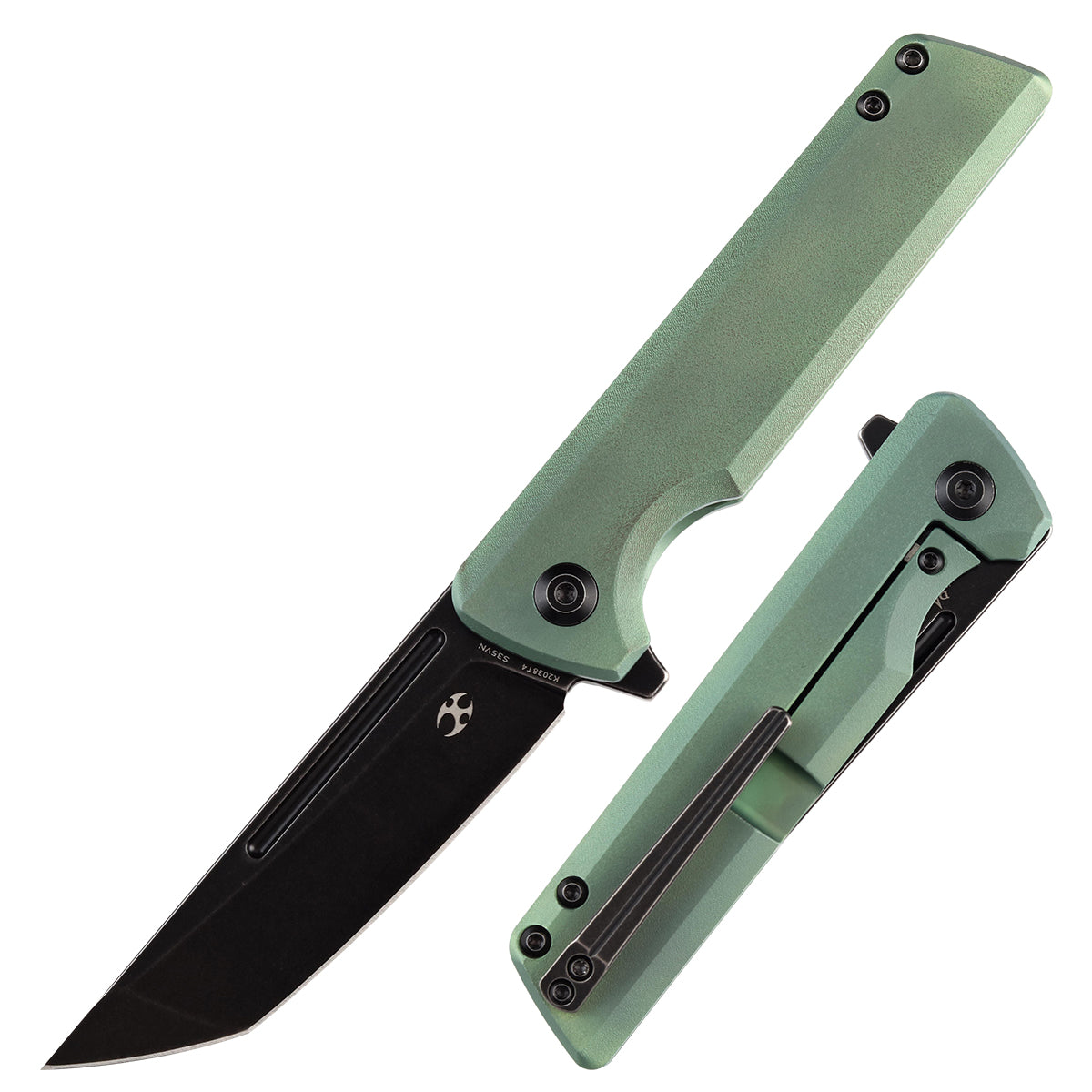 KANSEPT Anomaly Flipper Knife Green Orange Peel Finish Titanium Handle ...