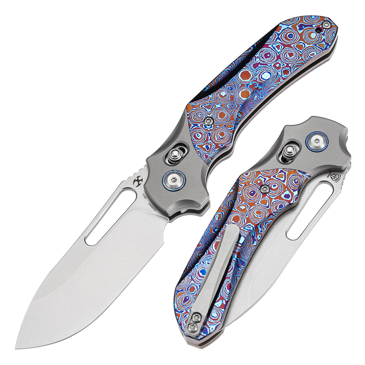 KANSEPT Quasar Cross Bar Lock Stonewashed Titanium and Timascus Handle ...