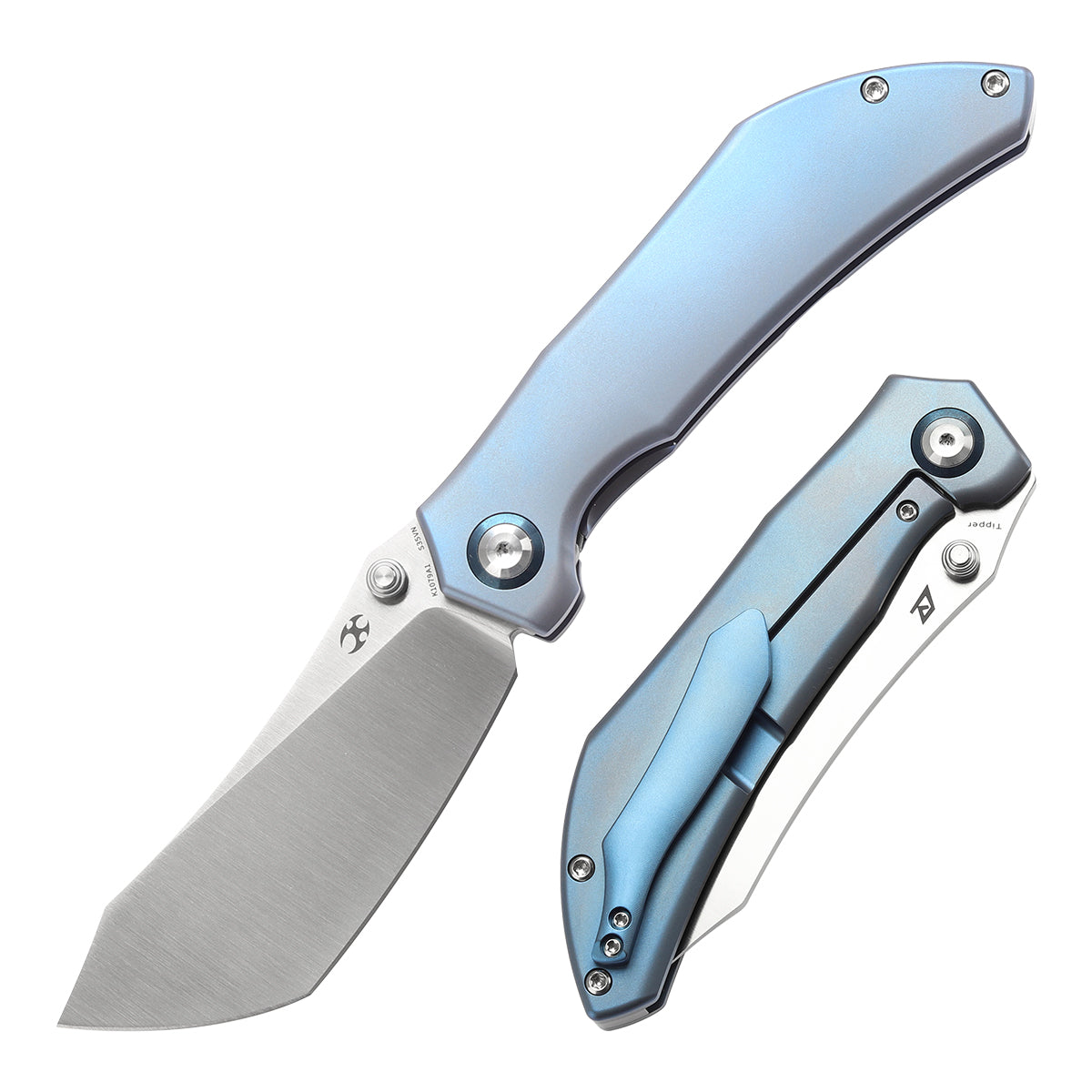 KANSEPT Tipper Thumb Stub Knife Blue Anodized Titanium Handle(3.38'' C ...