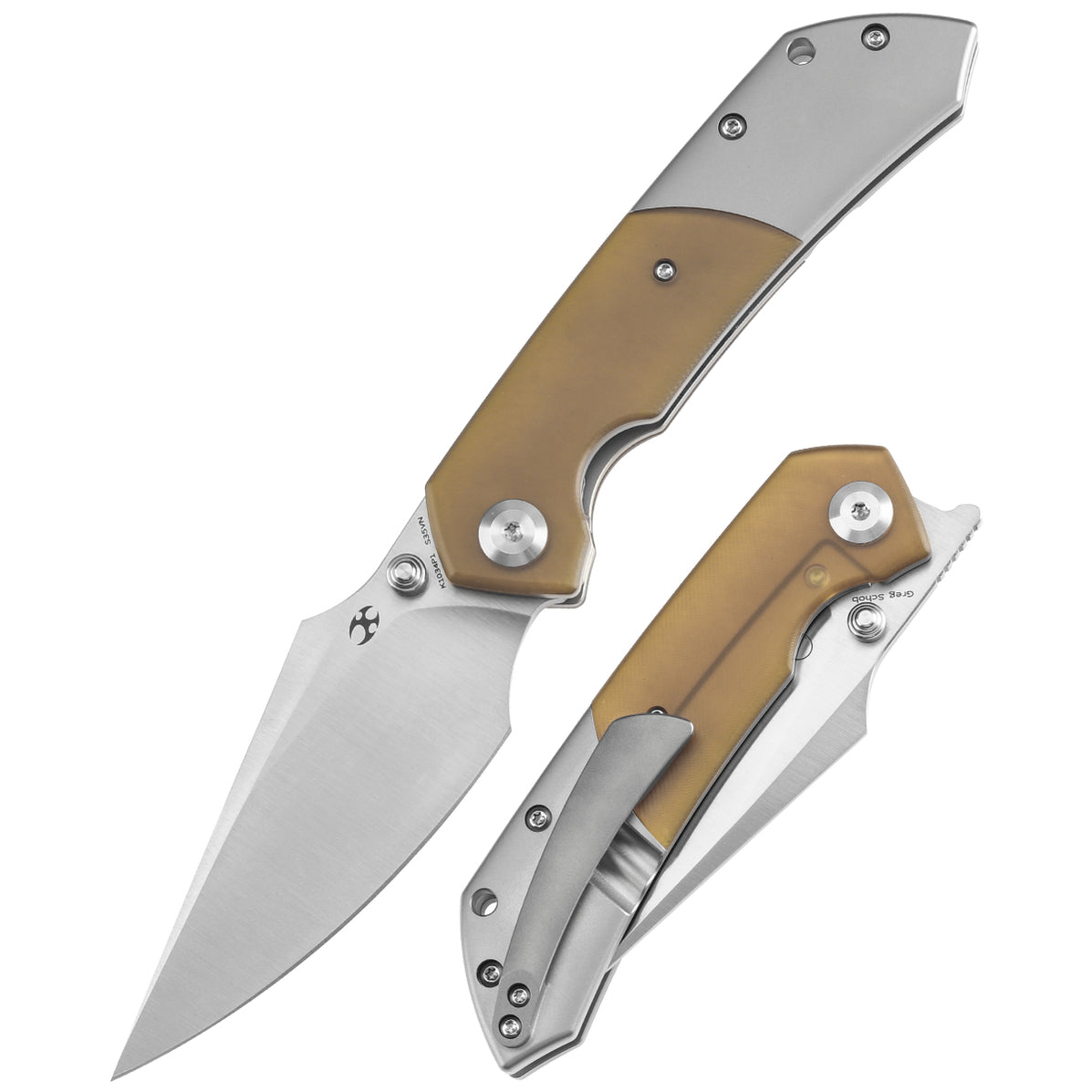 KANSEPT Fenrir Front Flipper/Thumb Stud Knife Plain Titanium + Amber P ...