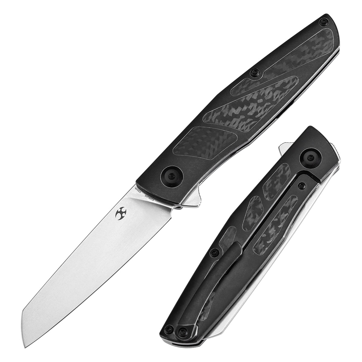 KANSEPT Cru Flipper Knife Blackwash Titanium & Twill Carbon Fiber Hand ...