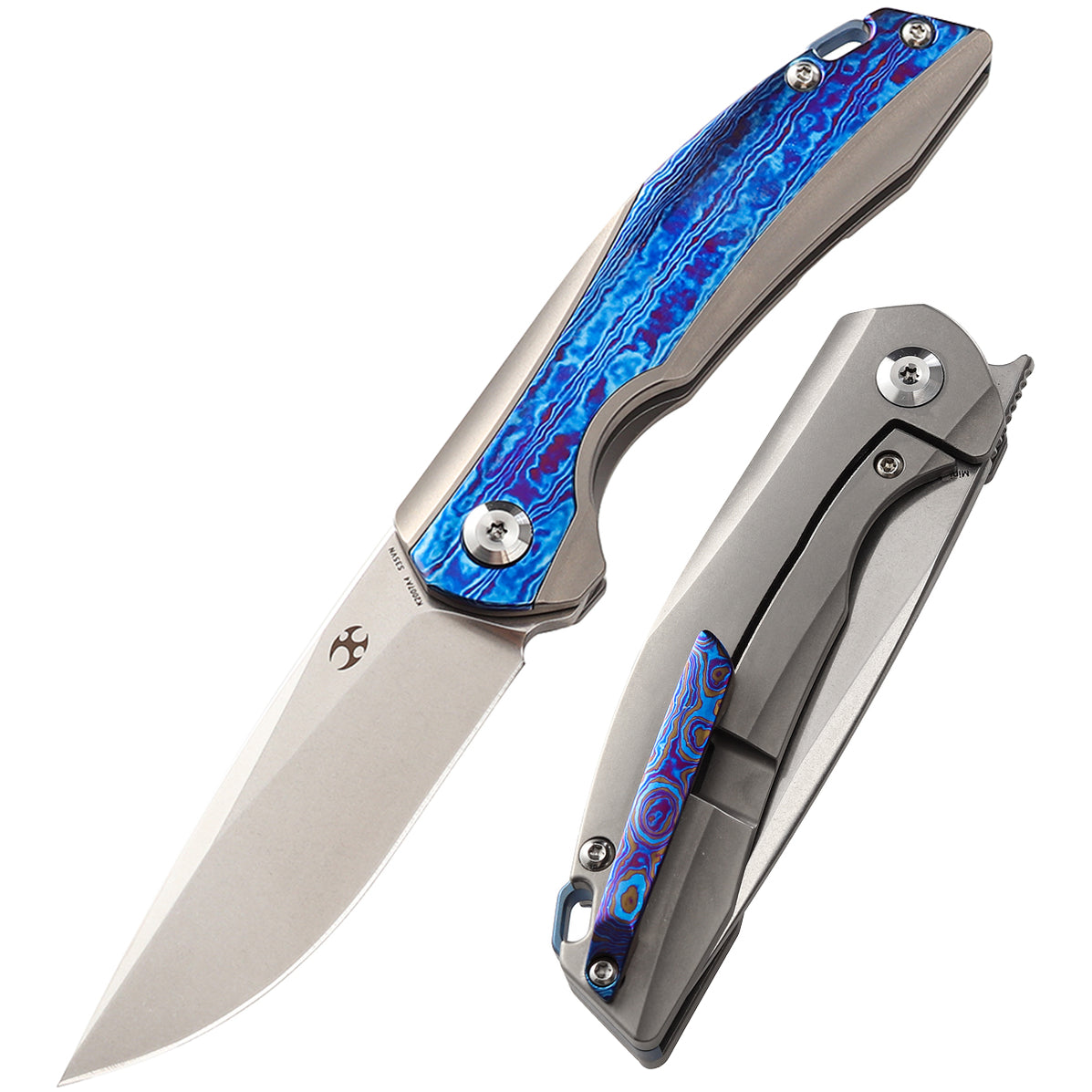 KANSEPT Mini Accipiter Flipper Knife Titanium and Timascus Handle(2.9 ...