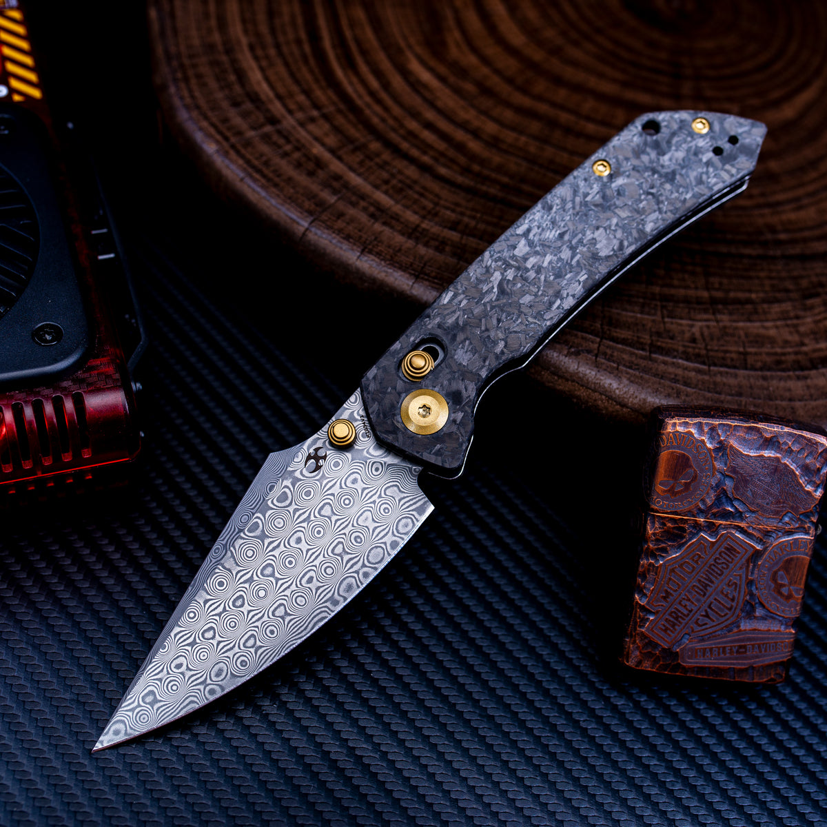 KANSEPT Fenrir Crossbar Lock Knife Shred Carbon Fiber Handle (3.48'' D ...