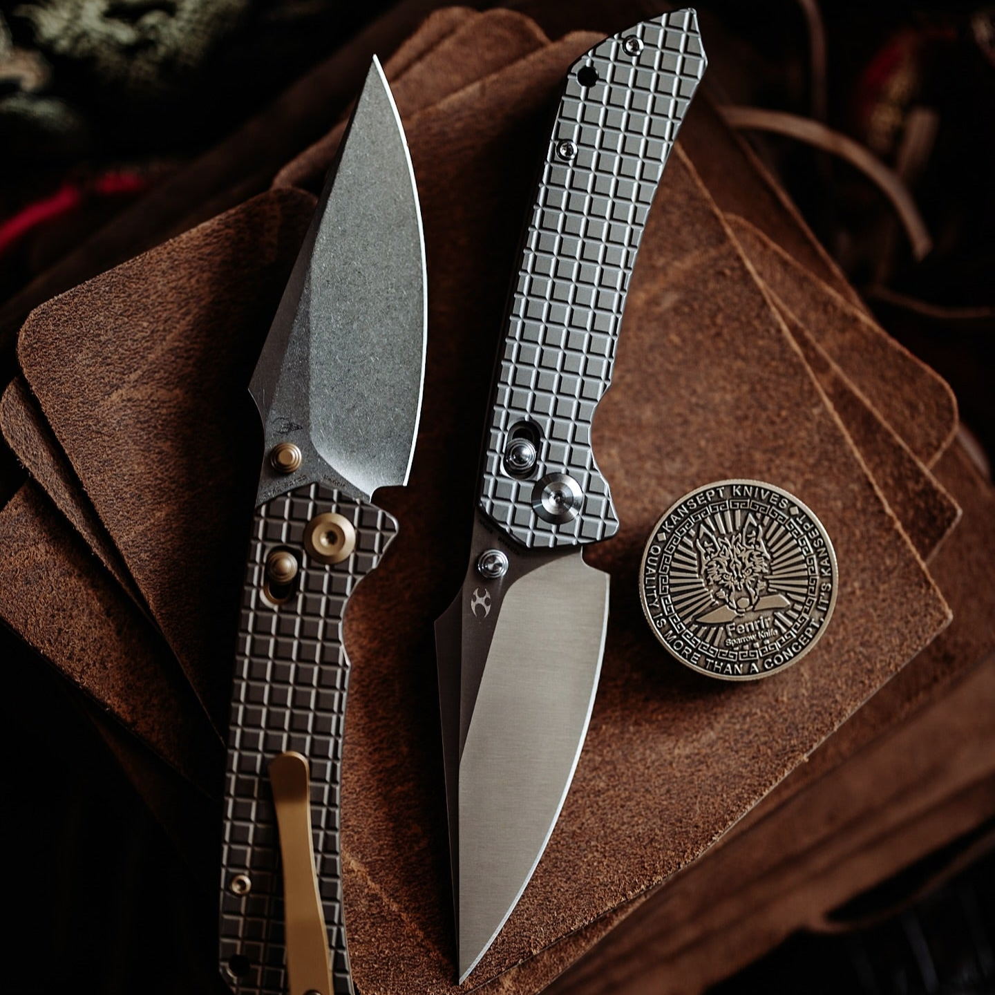 KANSEPT Fenrir Crossbar Lock Knife Bead Blasted Titanium with Frag Pat ...