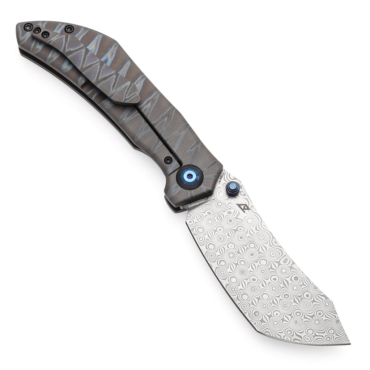KANSEPT Tipper Thumb Stub Knife Titanium with Tiger Stripe Finish Hand ...