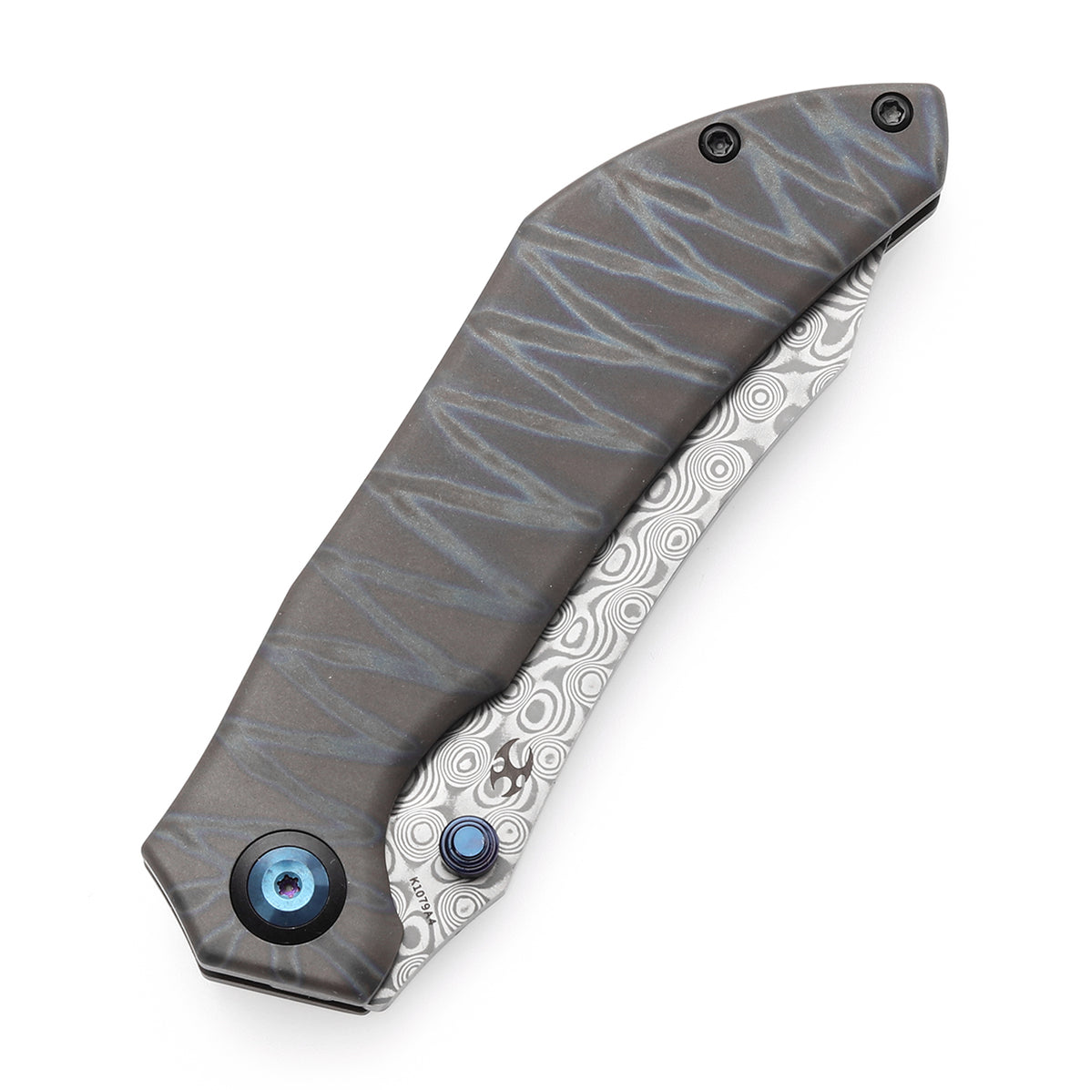 KANSEPT Tipper Thumb Stub Knife Titanium with Tiger Stripe Finish Hand ...