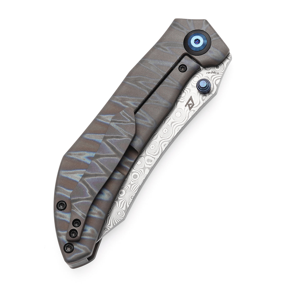 KANSEPT Tipper Thumb Stub Knife Titanium with Tiger Stripe Finish Hand ...