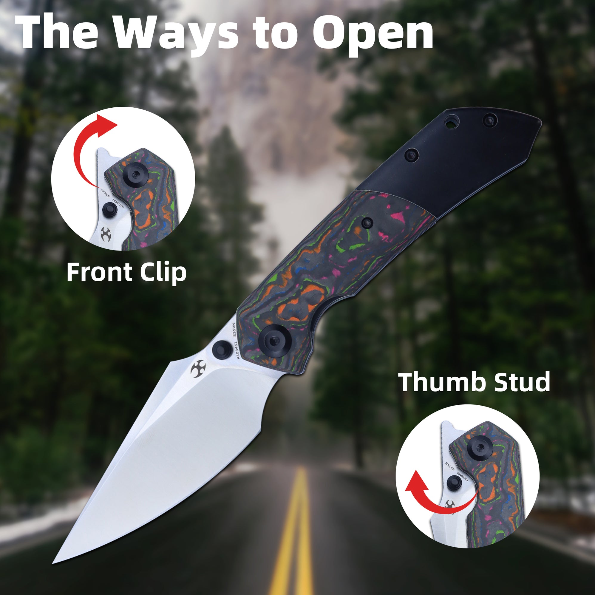 KANSEPT Fenrir Front Flipper/Thumb Stud Knife Blackwash Titanium and 8 ...