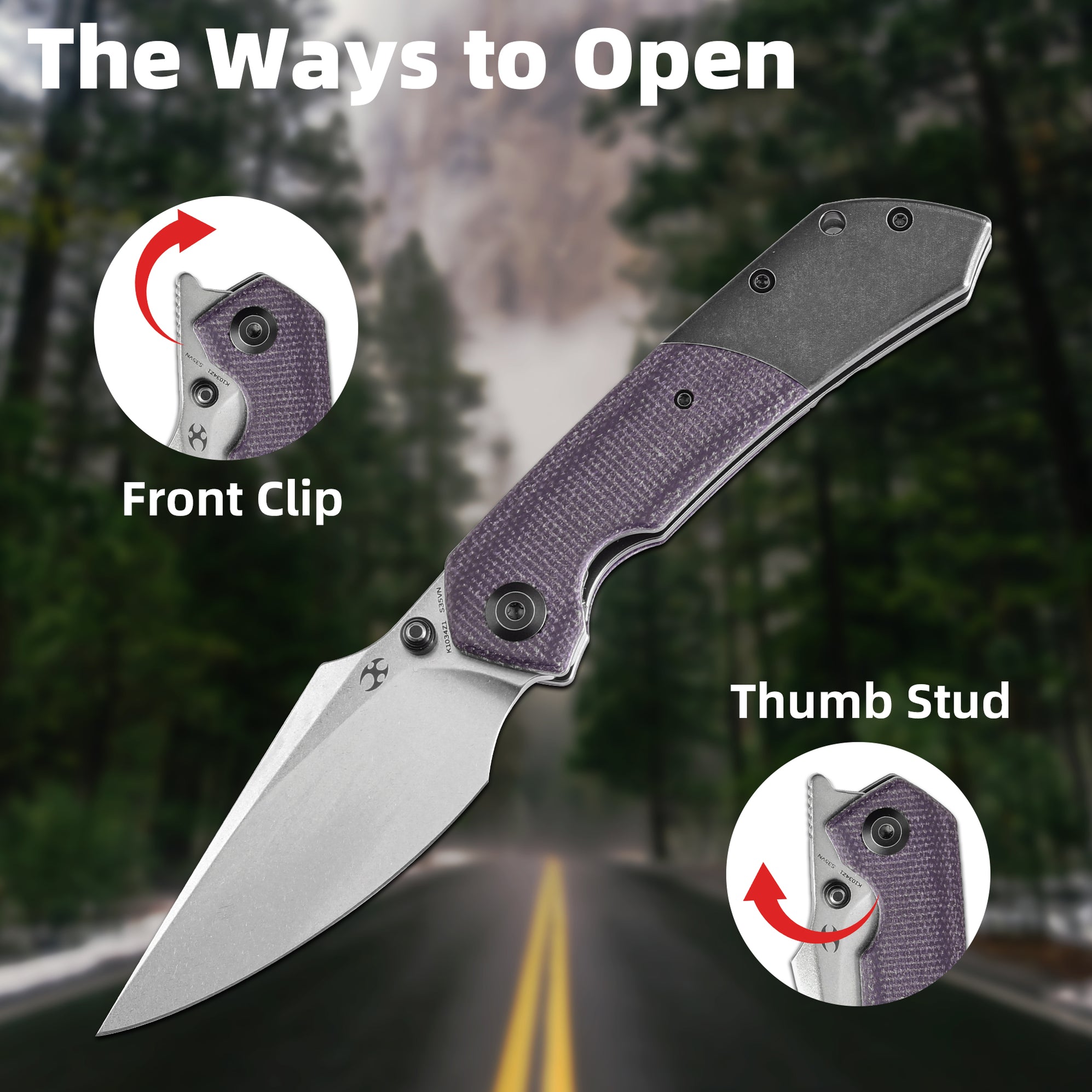 KANSEPT Fenrir Flipper Knife Blackwash Titanium and Purple Micarta Han ...