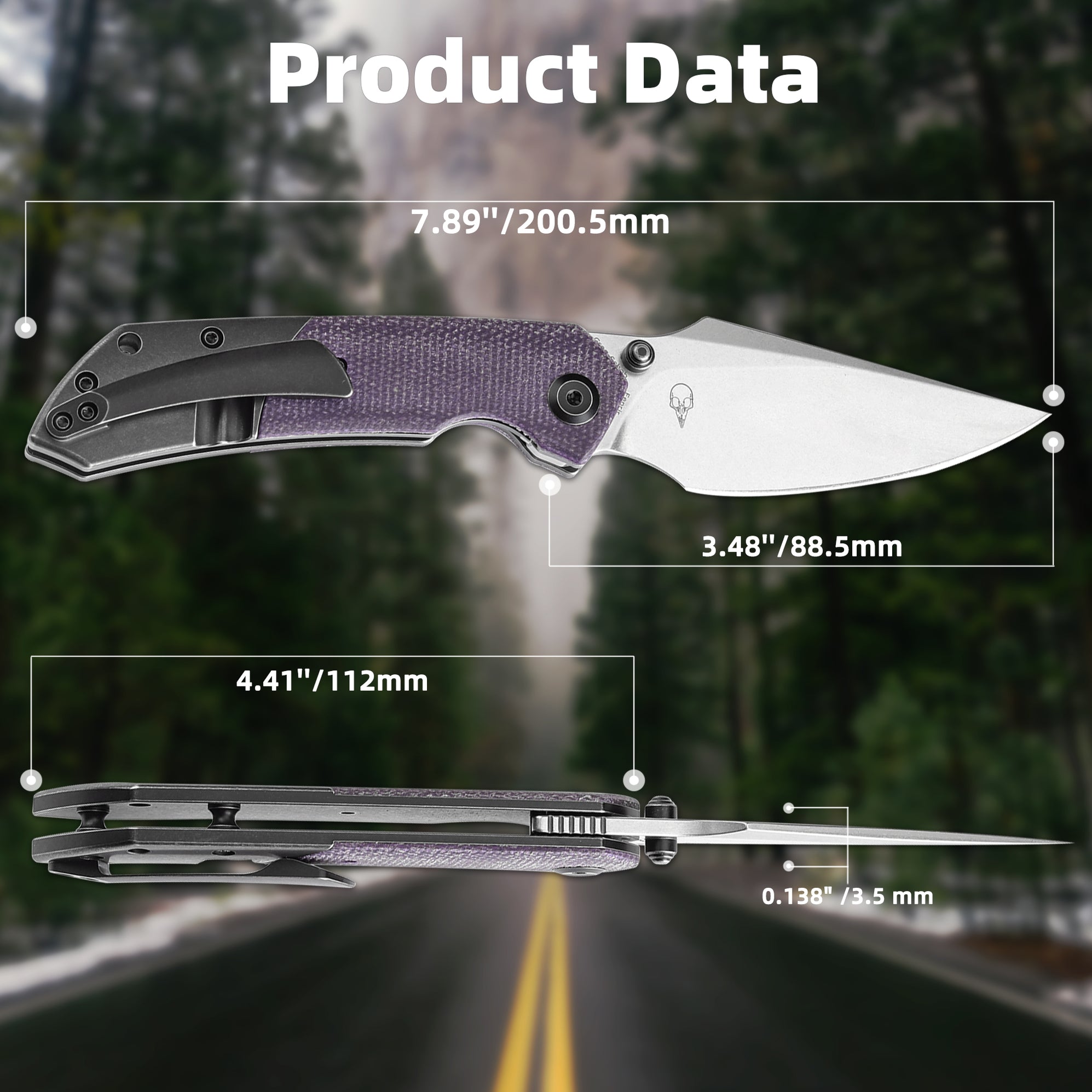 KANSEPT Fenrir Flipper Knife Blackwash Titanium and Purple Micarta Han ...